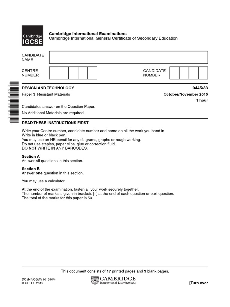 IGCSE P3 N15 | PDF | Sheet Metal | Secondary Sector Of The Economy