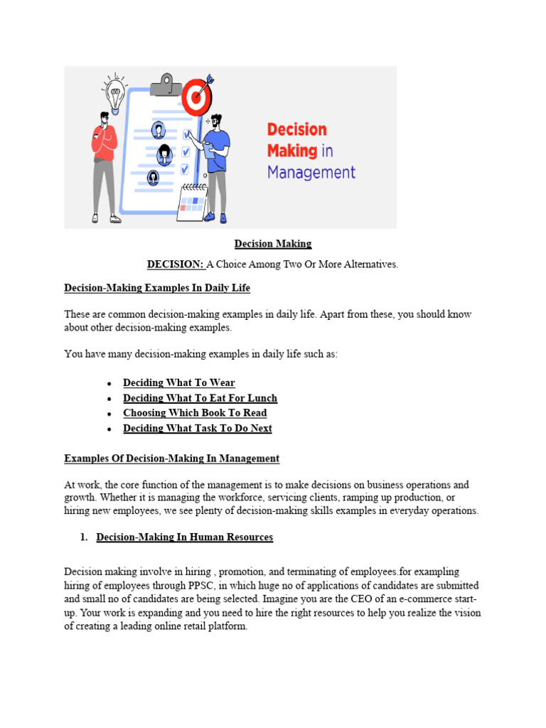 Decision Making Notes | PDF | Decision Making | Marketing