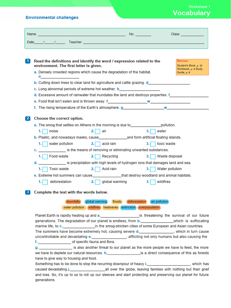 Vocabulary Worksheet1 | PDF | Pollution | Water