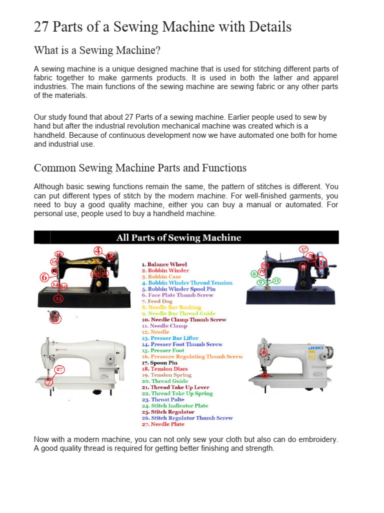 27 Parts of A Sewing Machine With Details | PDF | Sewing Machine | Sewing