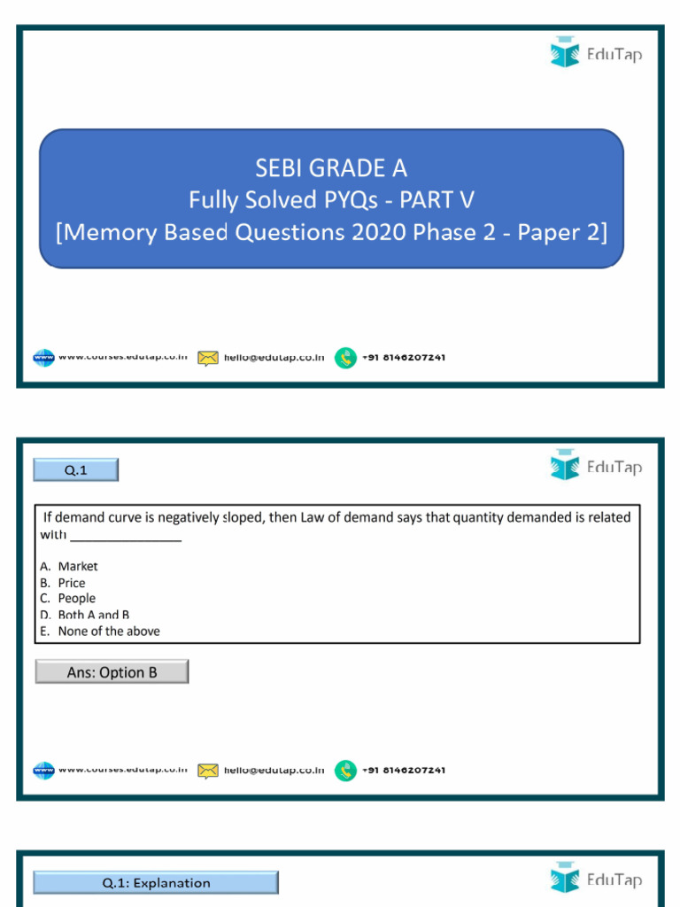 SEBI GR A - Fully Solved PYQs - Part 5 - PYQs 2020 | PDF