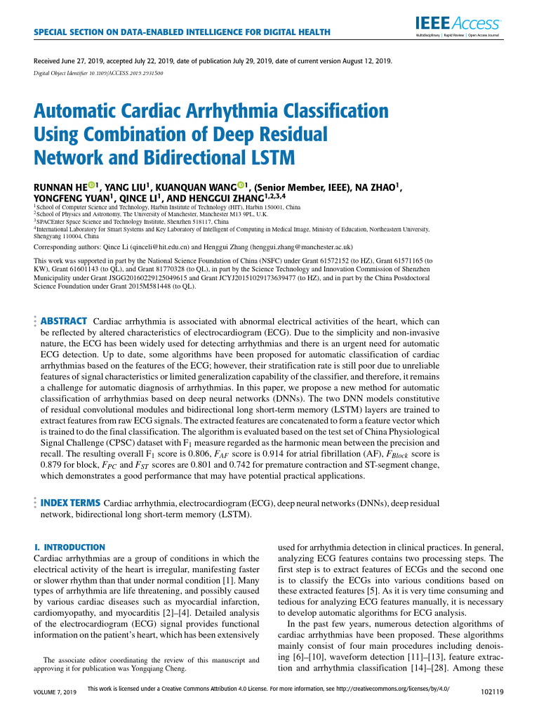 Automatic Cardiac Arrhythmia Classification Using Combination of Deep Residual Network and ...