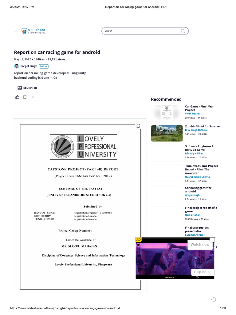 Unity Car Racing Game Report | PDF | Unity (Game Engine) | Feasibility ...