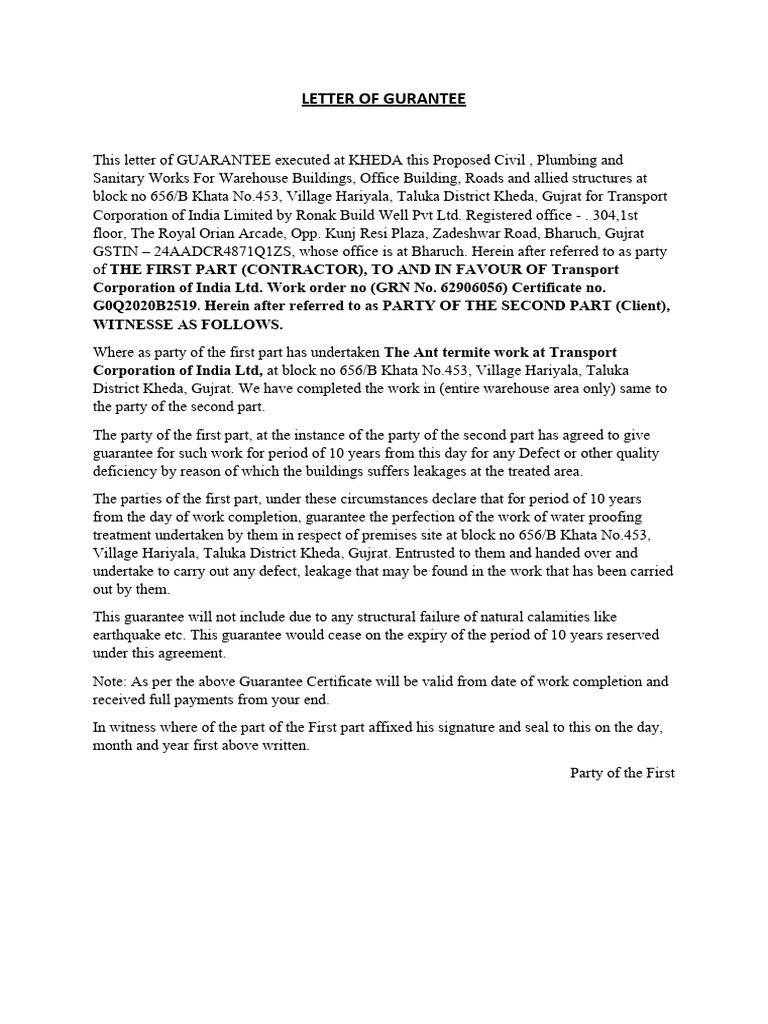letter of Guarantee | PDF