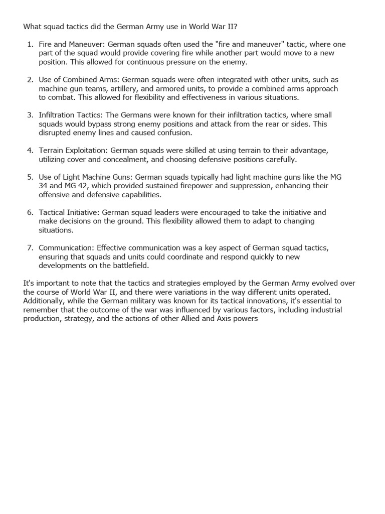 What Squad Tactics Did The German Army Use in World War II | PDF