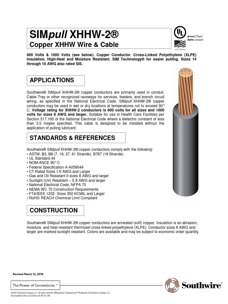 SIMpull XHHW 2 Copper Wire | PDF | Electrical Wiring | Equipment