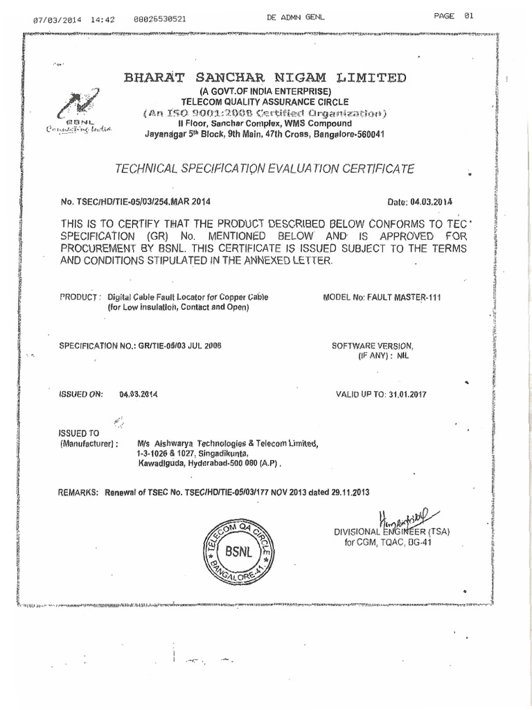 Tec Approved Digital Cable Fault Locator (FM-111) | PDF
