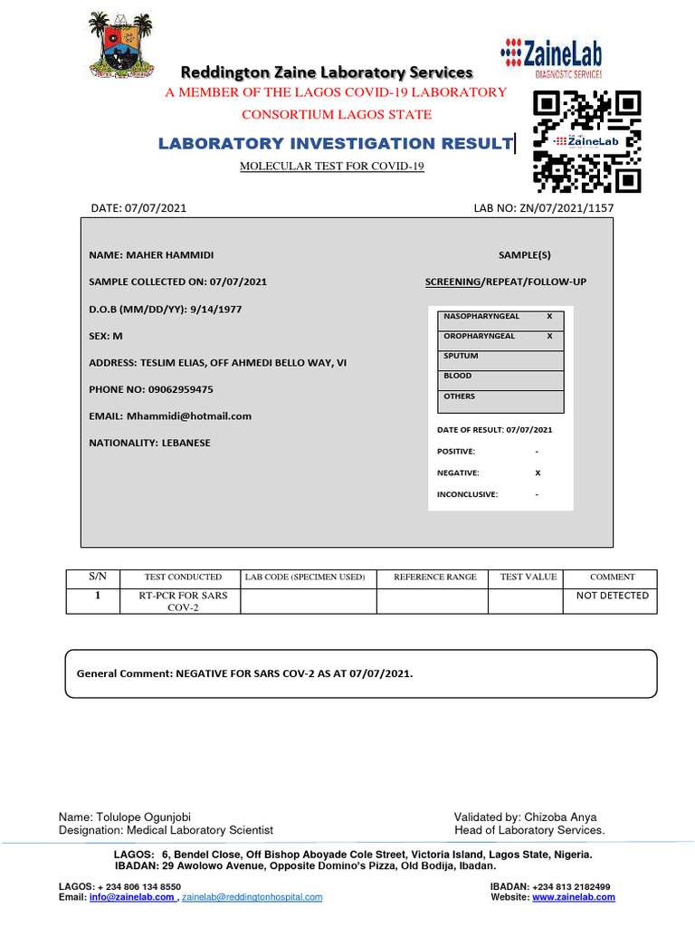 Maher Hammidi PCR 07072021 | PDF | Laboratories | Health Sciences