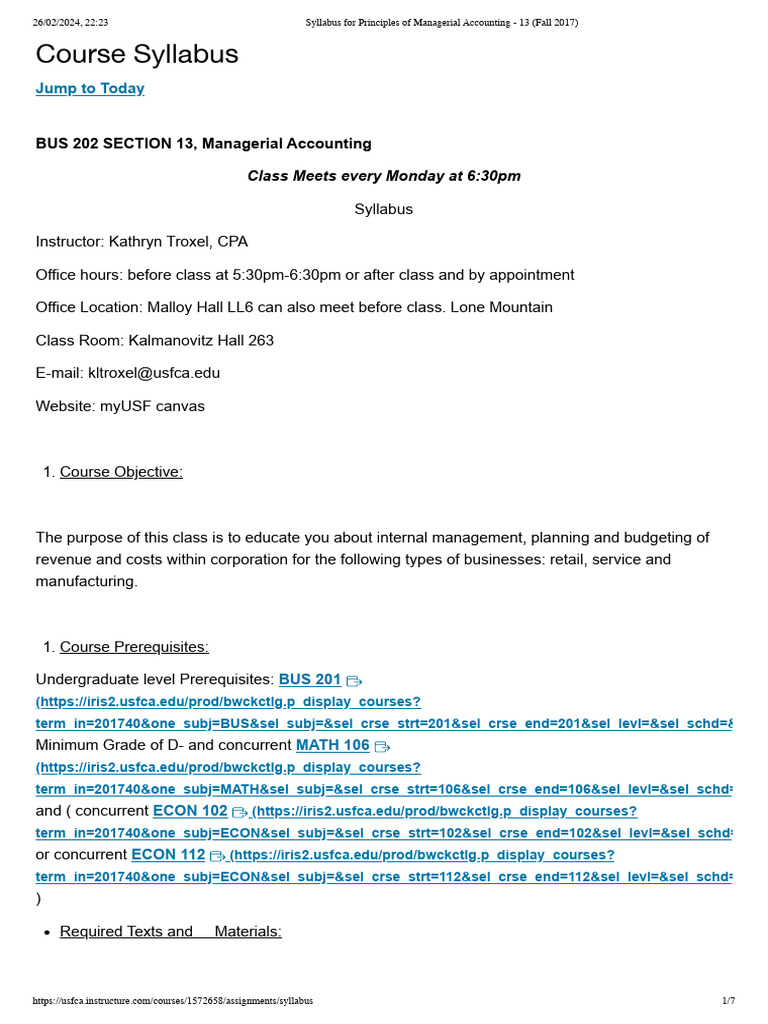 Syllabus For Principles of Managerial Accounting - 13 (Fall 2017) | PDF ...