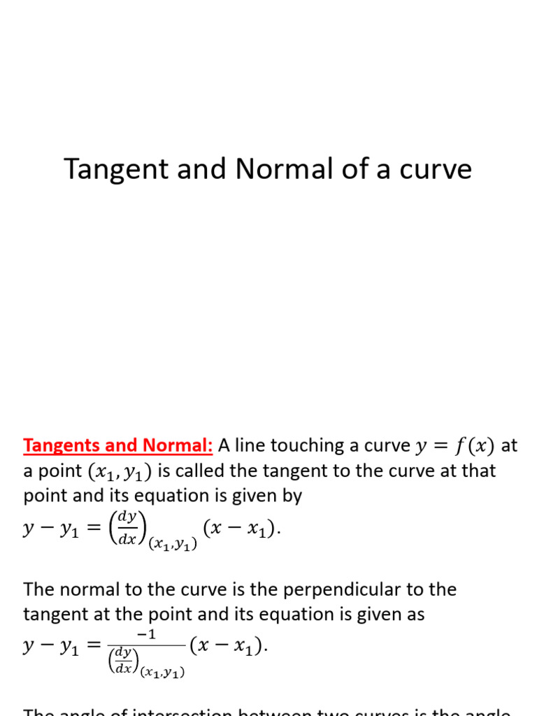 9. Tangent and Normal | PDF | Tangent | Slope