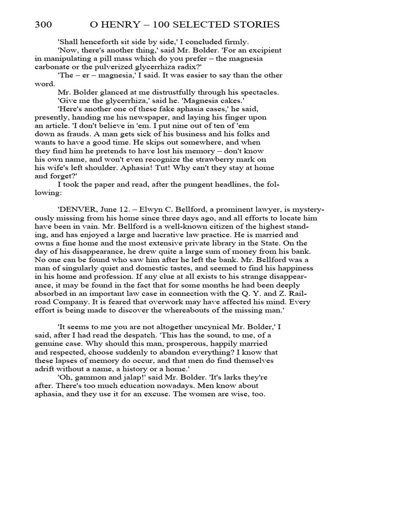 300 O Henry - 100 Selected Stories | PDF