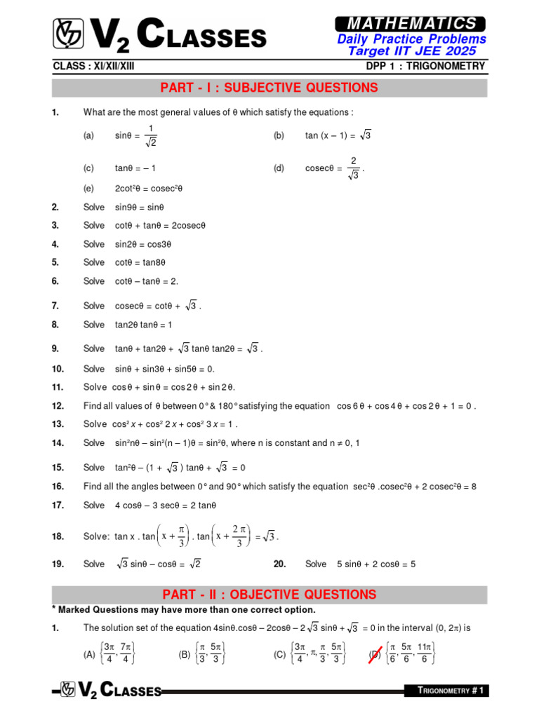 DPP 1-5 Phase 2 Trigonometry | Download Free PDF | Equations | Trigonometry