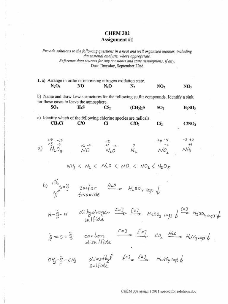 CHEM 302 Assign 1 Scanned Solutions | PDF