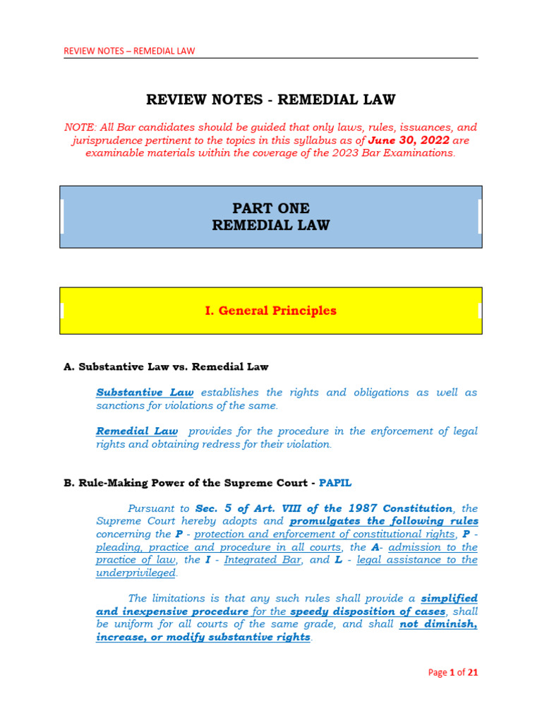 Review Notes - Remedial Law | PDF