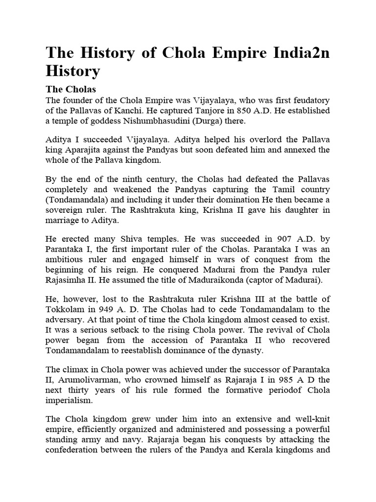 Rise and Rule of the Chola Empire | PDF | Travel | History