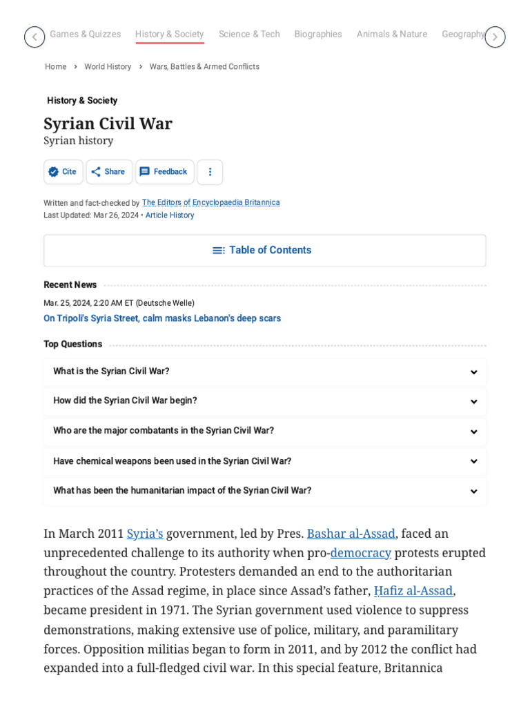 Syrian Civil War - Facts & Timeline - Britannica | Download Free PDF ...