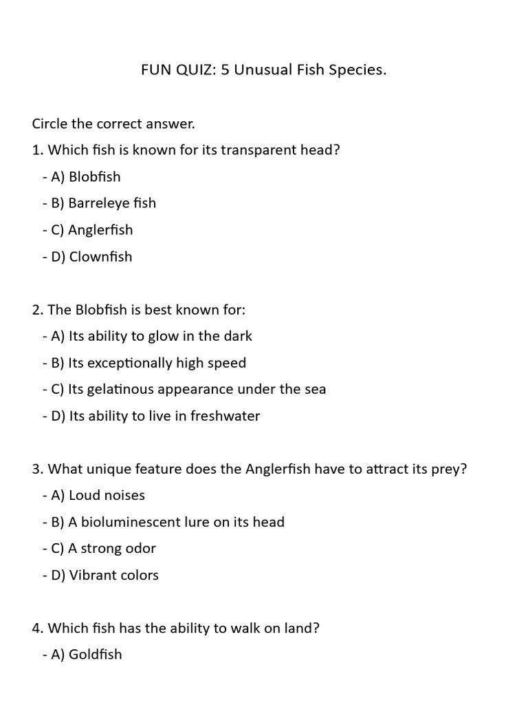 FUN QUIZ Unusual Fish Species | PDF | Science & Mathematics