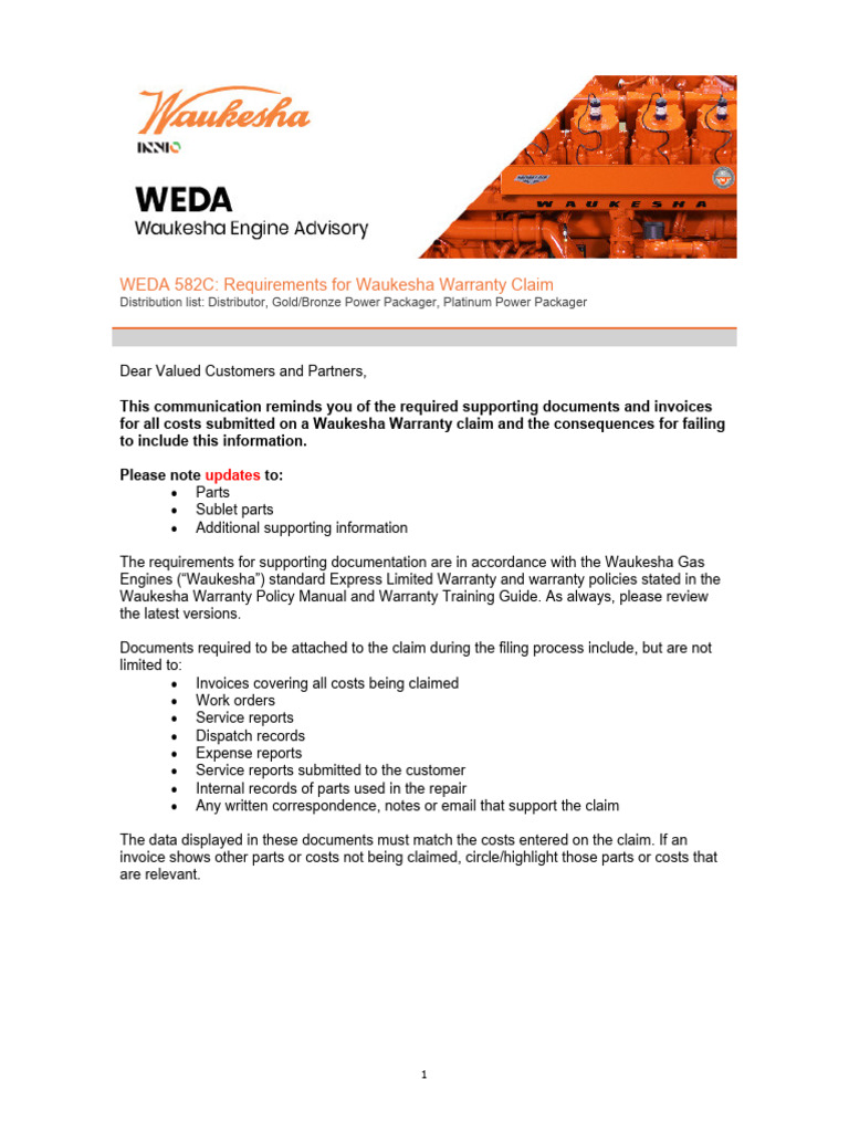 WEDA - 582C Warranty Claim Requirements | PDF | Receipt