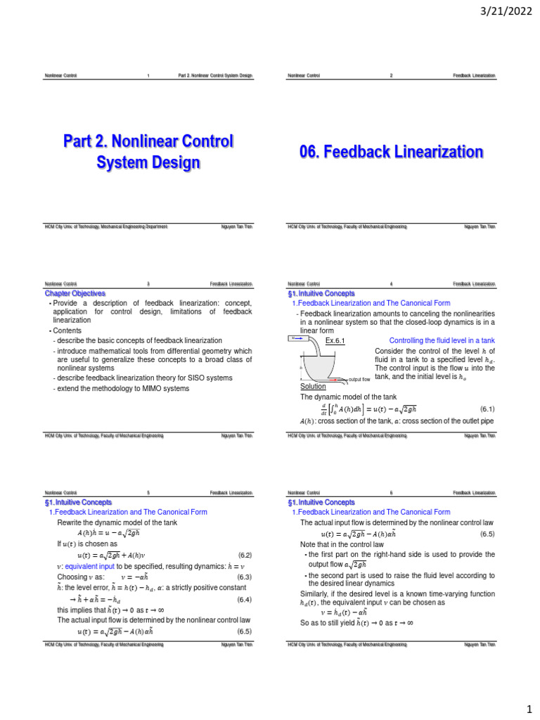Nonlinear Control: Feedback Linearization | PDF | Nonlinear System | Control Theory