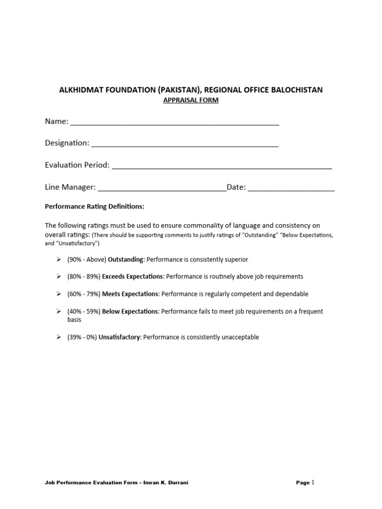 Performance Appraisal Form | PDF | Performance Appraisal | Motivation