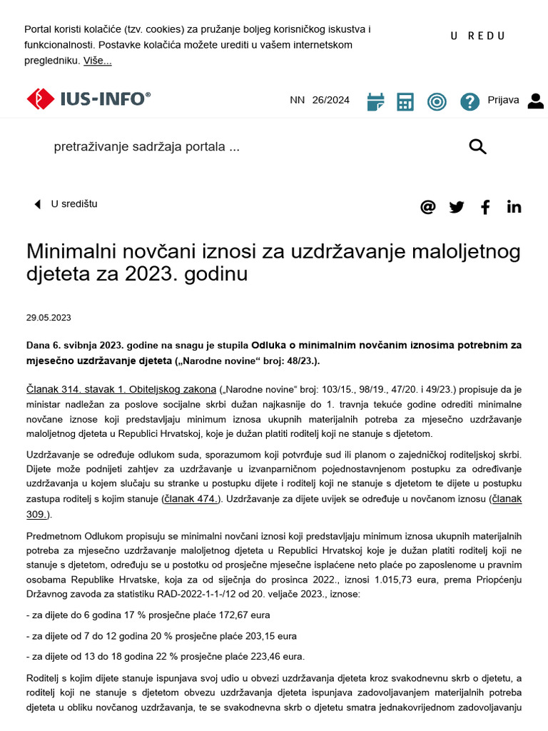 IUS-InFO - Minimalni Novčani Iznosi Za Uzdržavanje Maloljetnog Djeteta ...
