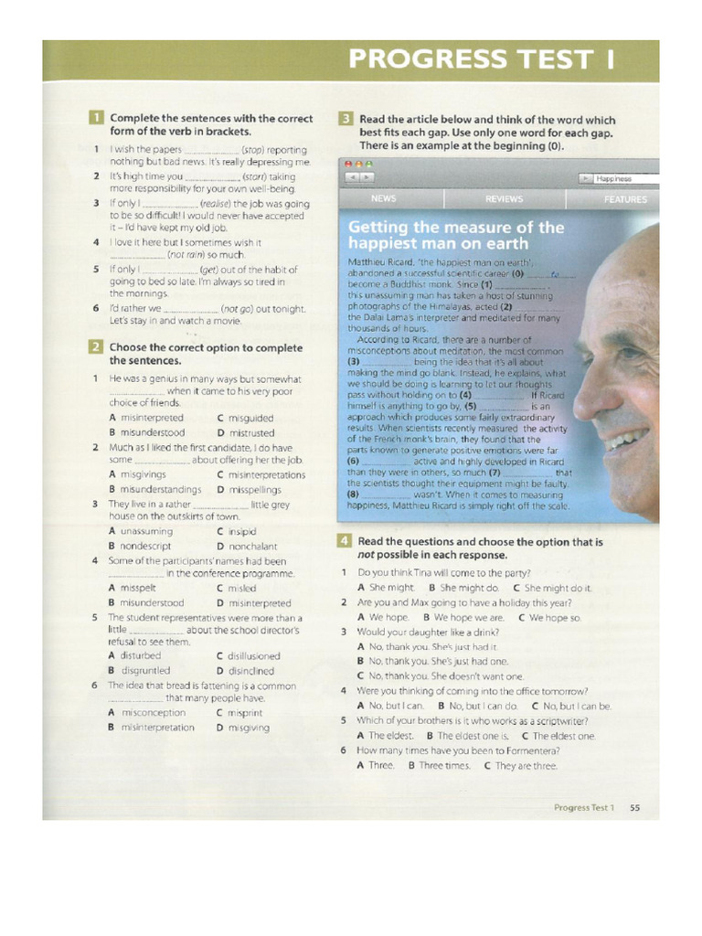 Unit 5 Pp. 55 57 Progress Test | PDF