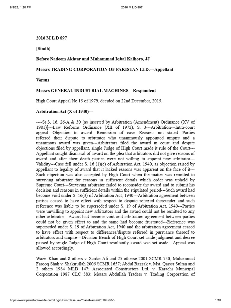 2016 M L D 897 | PDF