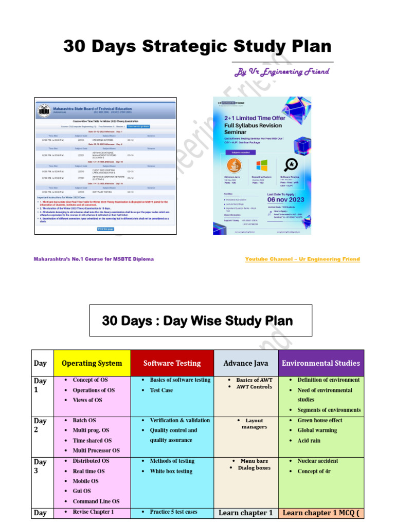 30 Days Strategic Study Plan by Ur Engineering Friend | PDF | Scheduling (Computing) | Software ...
