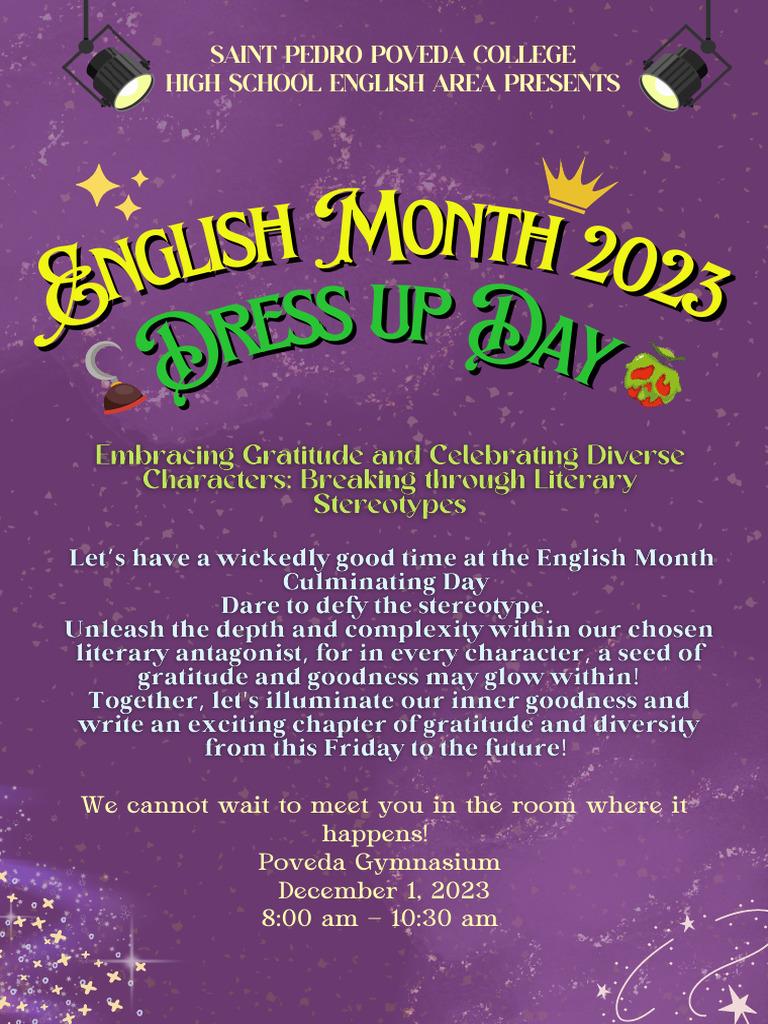 English Month Culminating Activity Dress Up Day | PDF