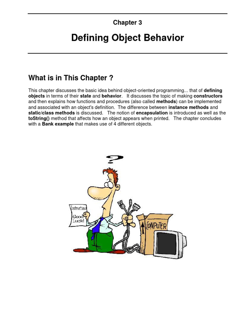 COMP1406 Ch3 DefiningObjectBehavior | PDF | Method (Computer Programming) | Class (Computer ...