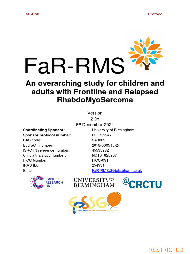 FaR-RMS Protocol Version 2.0b - 06thdec2021 | PDF | Radiation Therapy ... FaR-RMS Protocol Version 2.0b - 06thdec2021 | PDF | Radiation Therapy ...