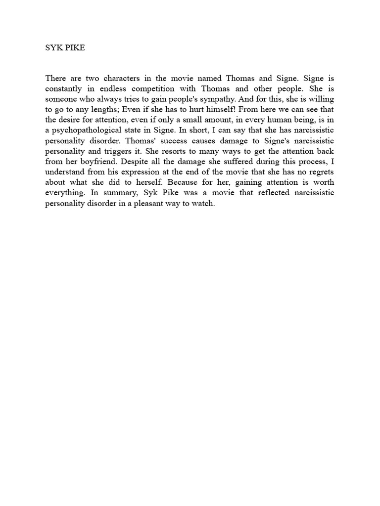 Exploring Narcissism in Syk Pike | PDF