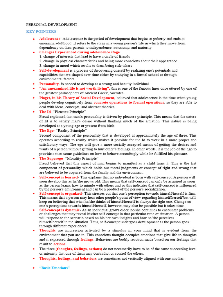 Personal Development Key Pointers | PDF | Eating Disorder | Bulimia Nervosa