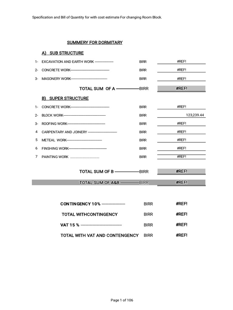 Dormitory Construction Cost Estimate | PDF | Concrete | Masonry