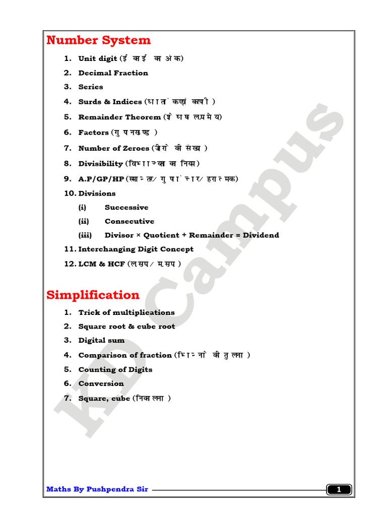 Maths Concepts by Pushpendra Sir | PDF | Numbers | Discrete Mathematics