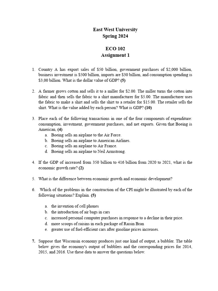 GDP and Economic Concepts Assignment | PDF | Gross Domestic Product | Unemployment