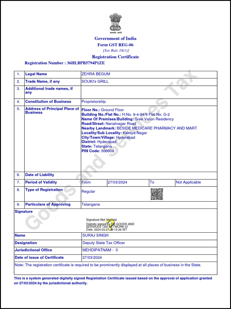 GST Registartion Certificate | PDF | Government Finances | Business