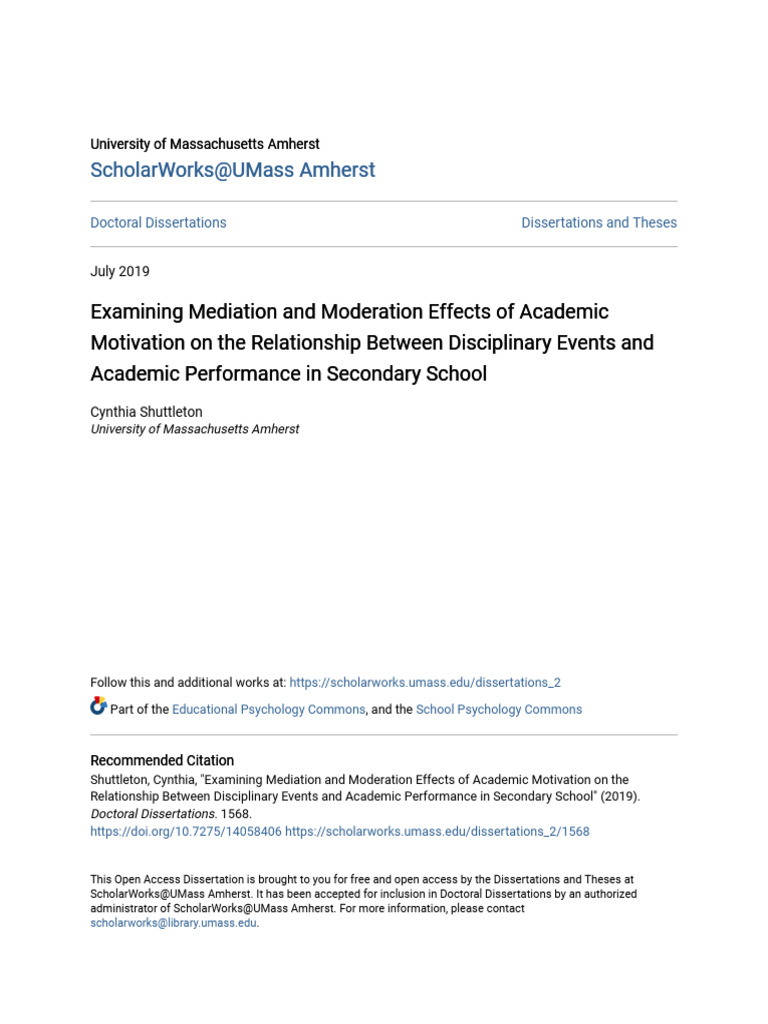 Examining Mediation and Moderation Effects of Academic Motivation | PDF ...
