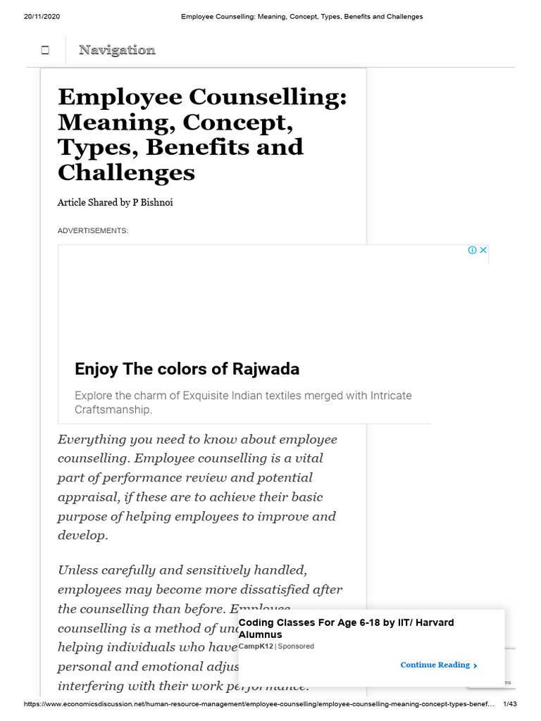 Employee Counselling - Meaning, Concept, Types, Benefits and Challenges ...