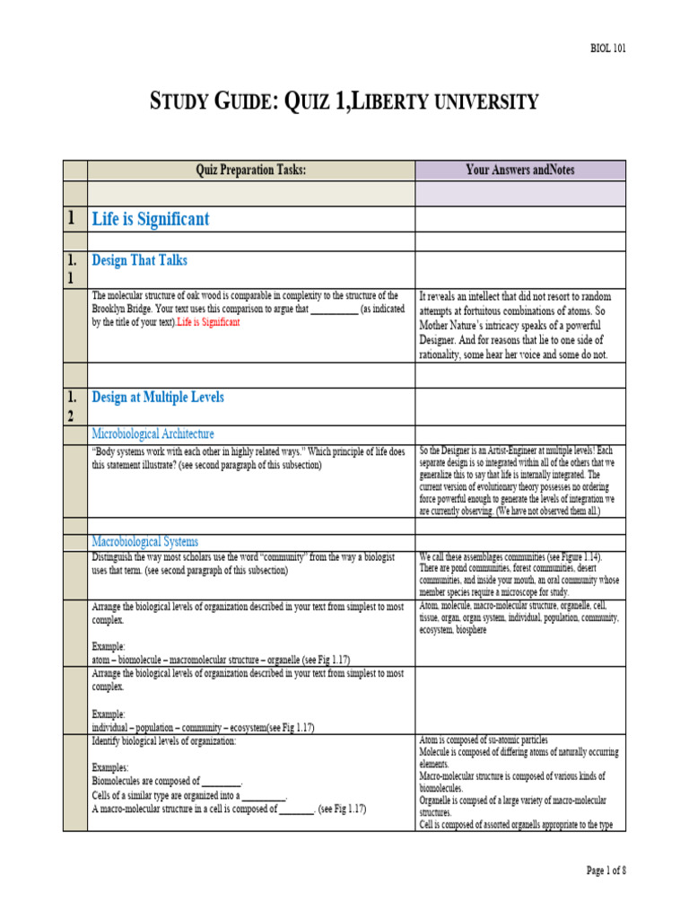 1-BIOL 101 Study Guide Quiz 1 | PDF 1-BIOL 101 Study Guide Quiz 1 | PDF