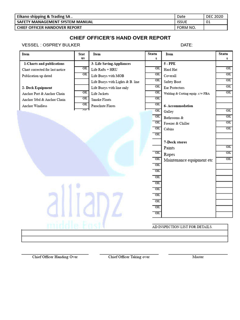 34 Chief Off Hand Over Form | PDF | Water Transport | Ships