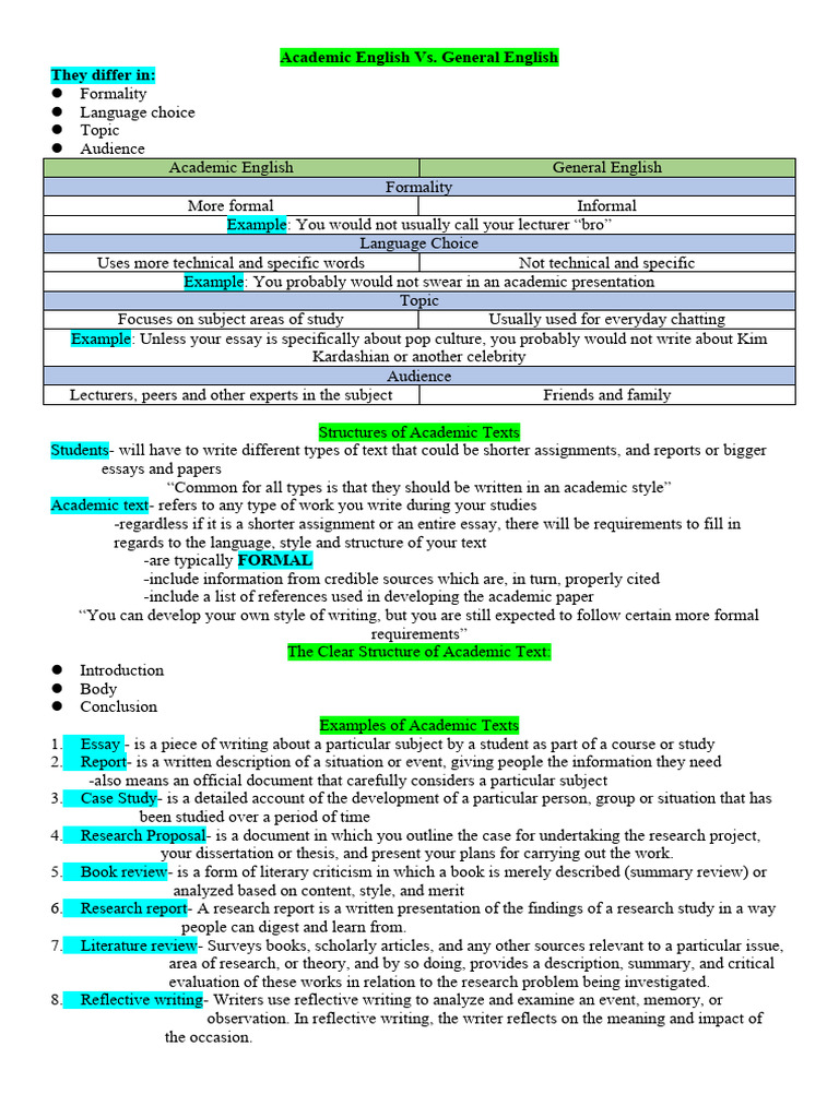 Academic English vs. General English | PDF | Methodology | Essays