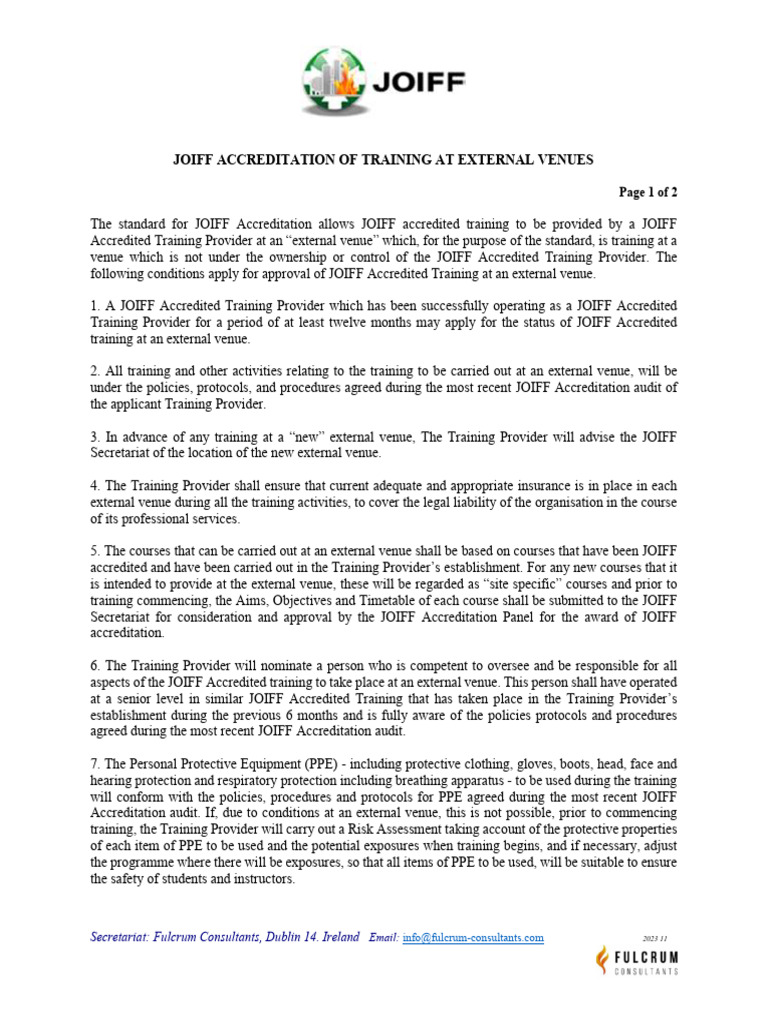 JOIFF Accredited Training at External Venues - Template | PDF | Career ...