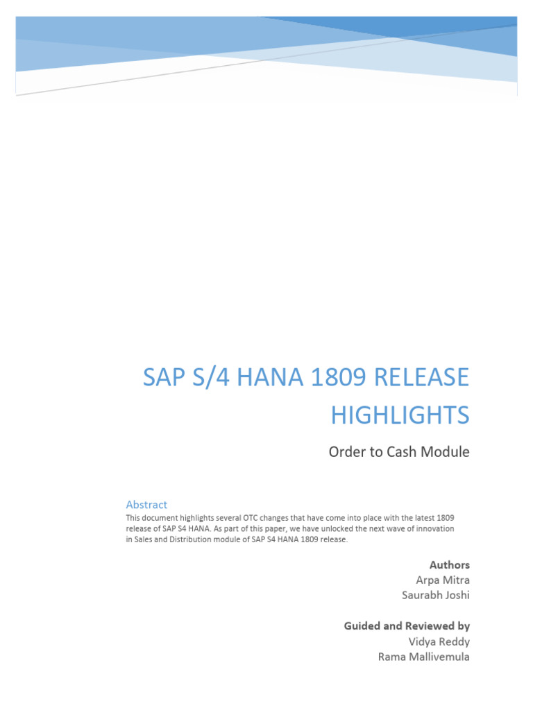 SAP S4H 1809 Release Highlights - OTC | PDF | Microsoft Excel ...