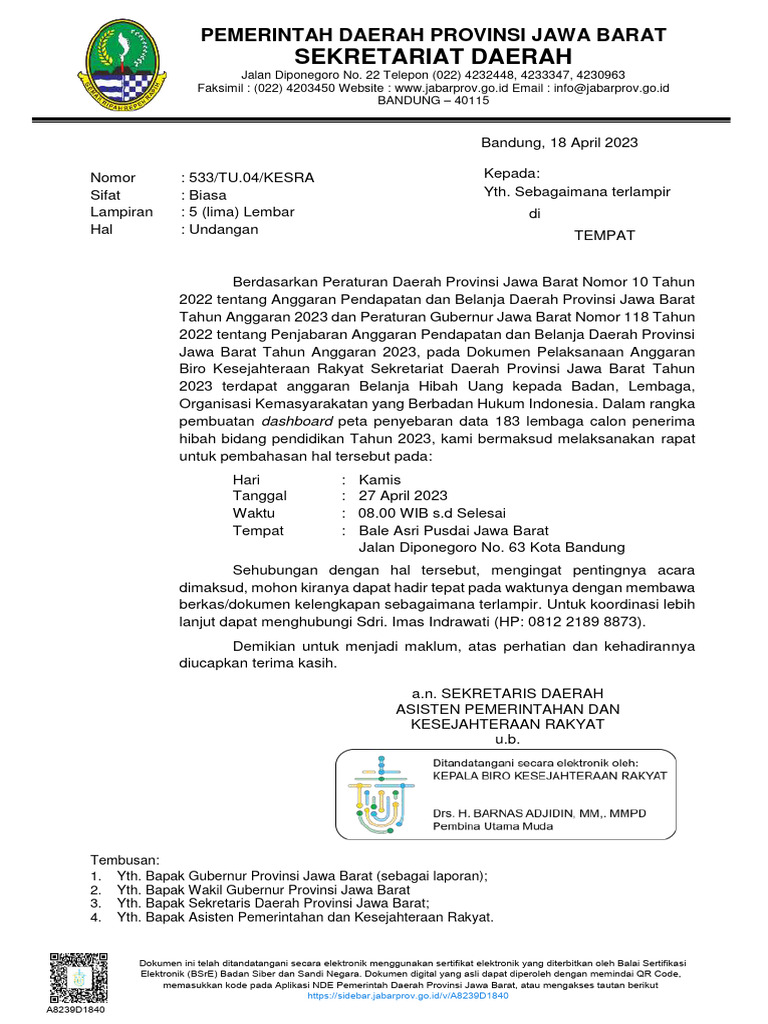 SURAT UNDANGAN PENANDATANGANAN NPHD HIBAH PENDIDIKAN 27 MEI 2023 25042023 131337 Signed | PDF