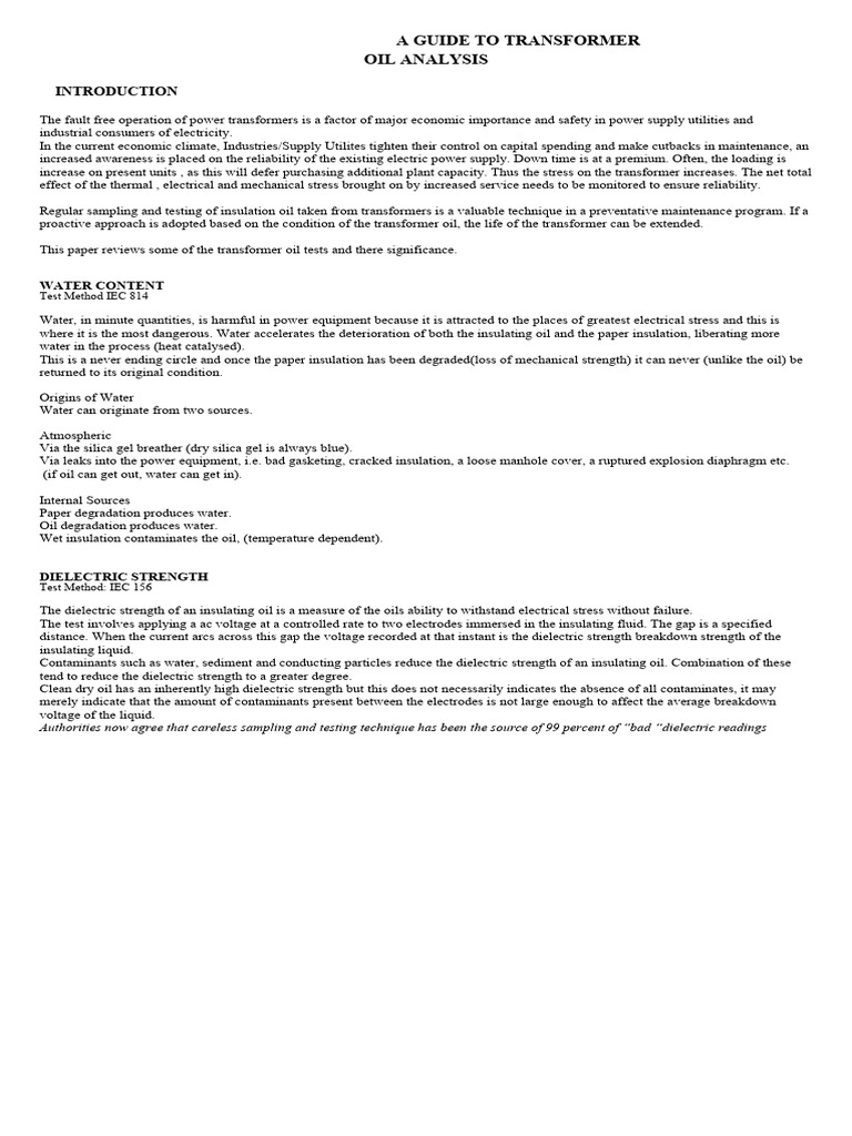 Transformer Oil Analysis | PDF | Polychlorinated Biphenyl | Electrical ...