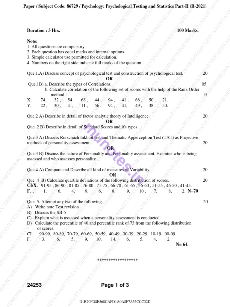 T.Y.B.A Sem-Vi (Choice Based) Apr.23 Psychology Psychological Testing ...