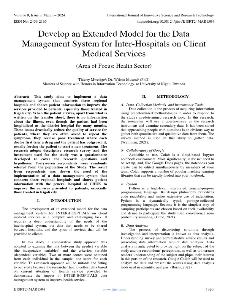 Develop An Extended Model For The Data Management System For Inter Hospitals On Client Medical 