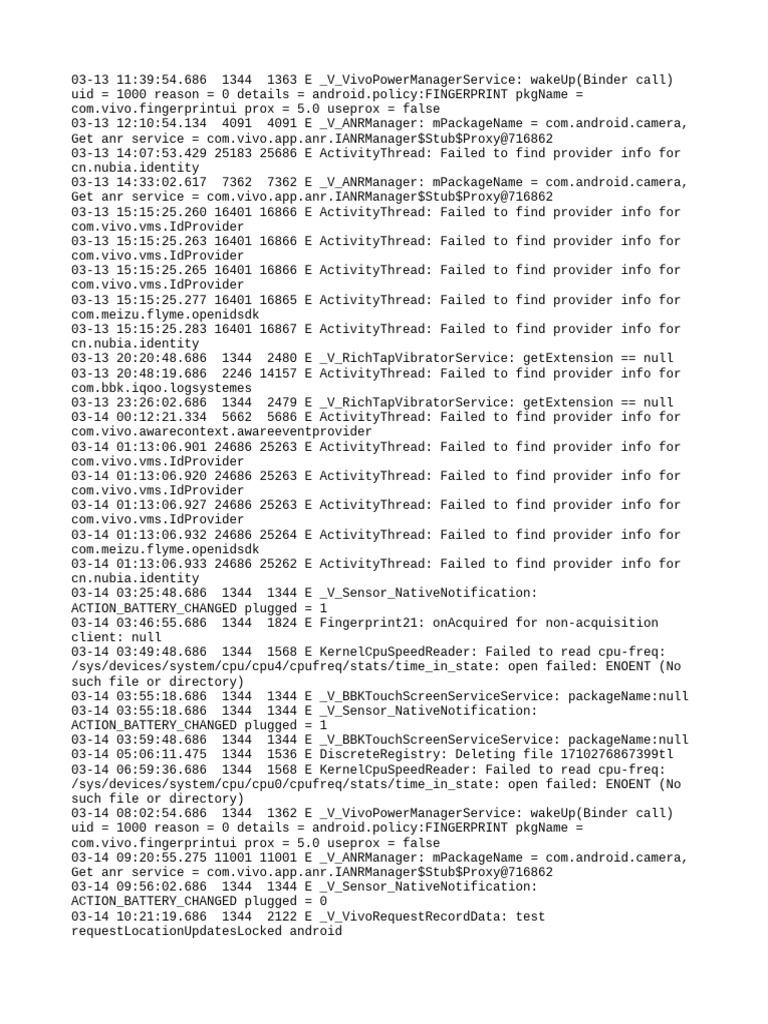 Vivo System Error Logs | PDF | Software Engineering | Computing Platforms