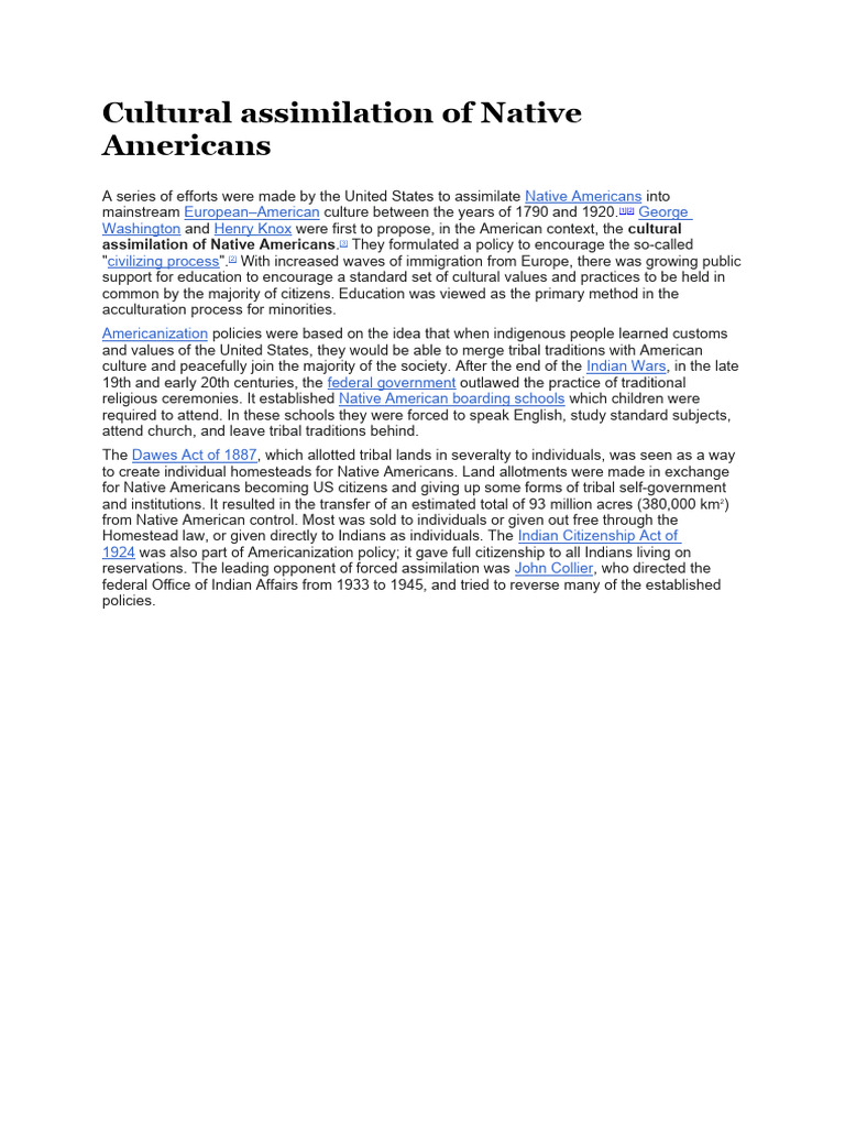 Cultural Assimilation of Native Americans | PDF